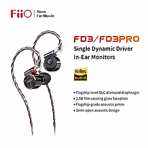 FiiO FD3 Earphones in-Ear Earbuds High Resolution 1DD Bass Heavy MMCX Connector Replaceable Cable with 2.5/3.5/4.4mm Plugs (Black)