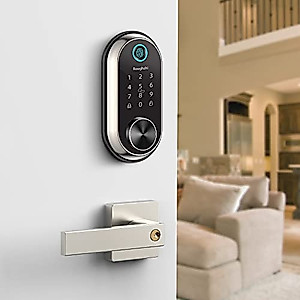 Roughshi Keyed Entry Lever, Door Lever Square Modern Exterior Lockset, Satin Nickel Finish Front Door Handle with Lock, Interior Door