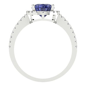 Clara Pucci 2.27 Carat oval Shape faux tanzanite 14k white gold engraving bridal engagement wedding halo ring 6.5