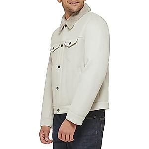 Levi's Men's Leather Classic Trucker Jacket, Cream Faux Shearling, S