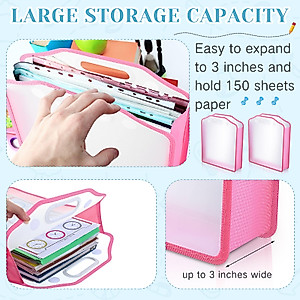 PerKoop 6 Pcs Scrapbook Paper Storage Organizer 12'' x 12'' Sheets Expanding Paper Folio Transparent Expandable Paper Storage with Portable Handle and Button Closure for Holding Craft (Pink)