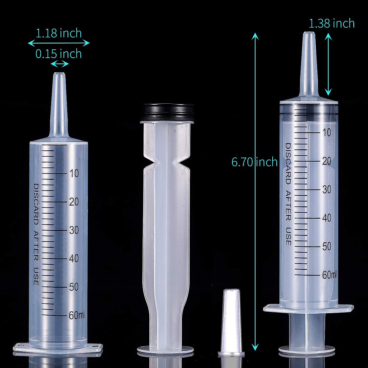 10 Pack 60ml Syringe, Large Plastic Syringes for Lipgloss, Catheter Tip Syringe Individual Sealed, with Measurement & Tip Cover, for Dispensing, Watering, Refilling, Feed, Oil Glue Applicator