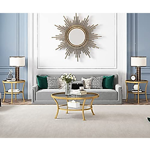 O&K FURNITURE Modern Round Coffee Table with Storage, 2-Tier Glass Top Coffee Table for Living Room, Gold