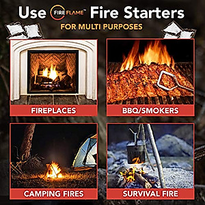 Fireflame Quick Instant Fire Starter - 100% Waterproof All-Purpose Indoor & Outdoor Firestarter, for Charcoal Starter, Campfire, Fireplace, BBQ - Odorless and Non-Toxic - 60 Pouches in Canister