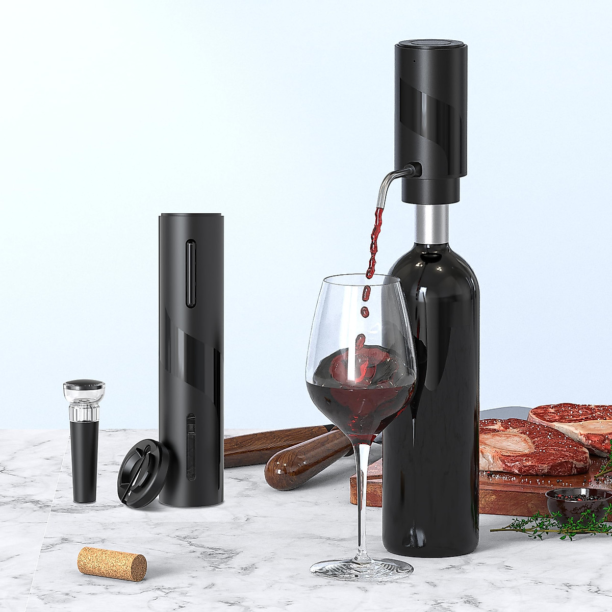 KAVYDENS 4-in-1 Electric Wine Opener Set – USB Rechargeable with Wine Decanter, Wine Aerator,Pourer, Wine Stopper and Foil Cutter. Gift set for Weddings, Parties, and Home Use
