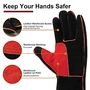 ARCCAPTAIN Leather Forge Welding Gloves, Heat/Fire Resistant 16 inches Gloves for Stick,Mig,Tig,Forge,BBQ,Grill,Fireplace,Wood Stove,Furnace,Oven,Pot