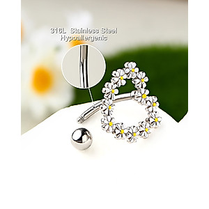 Melighting 14G Belly Button Rings Reverse Belly Rings Stainless Steel 316L Flower Belly Piercing Jewelry for Women Belly Piercing Navel Barbell Body Piercing Jewelry