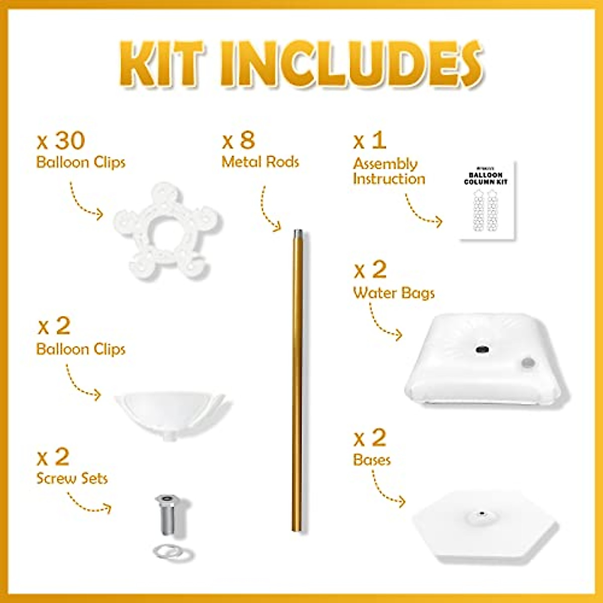 TEKXYZ Gold Balloon Stand Set of 2, 1 to 5.25 Ft Adjustable Metal Balloon Column for both Floor Stand and Table Centerpieces