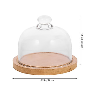 GANAZONO Household Cake Cupcake Holder Container, Food Holder with Wooden Base and Glass Lid Cake Display Dessert Storage Tray （ Glass Cover+ Tray ）