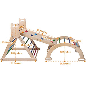 Ascism 5 in 1 Pikler Triangle Set - Montessori Climbing Set, Baby Climbing Toys Indoor Playground, Large Size Adjustable Climbing Slope Wooden Toddler Climbing Set Suitable for Children Aged 0-8