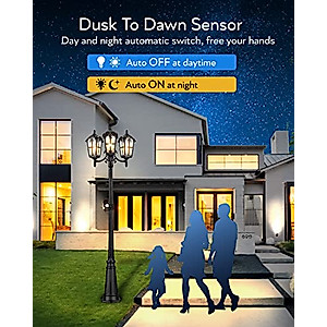 VIANIS 3-Head Outdoor Lamp Post Light Fixture, Black Outdoor Light Dusk Dawn Sensor for Lamp Post, Waterproof Anti-Rust Aluminum Housing with Tempered Glass, Street Light for Garden, Patio, Driveway