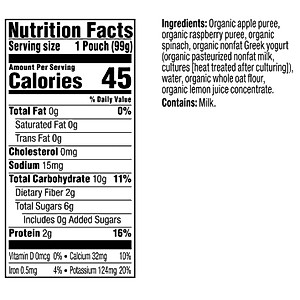 Plum Organics | Stage 2 | Organic Baby Food Meals [6+ Months] | Apple, Raspberry, Spinach & Greek Yogurt | 3.5 Ounce Pouch (Pack Of 6) Packaging May Vary