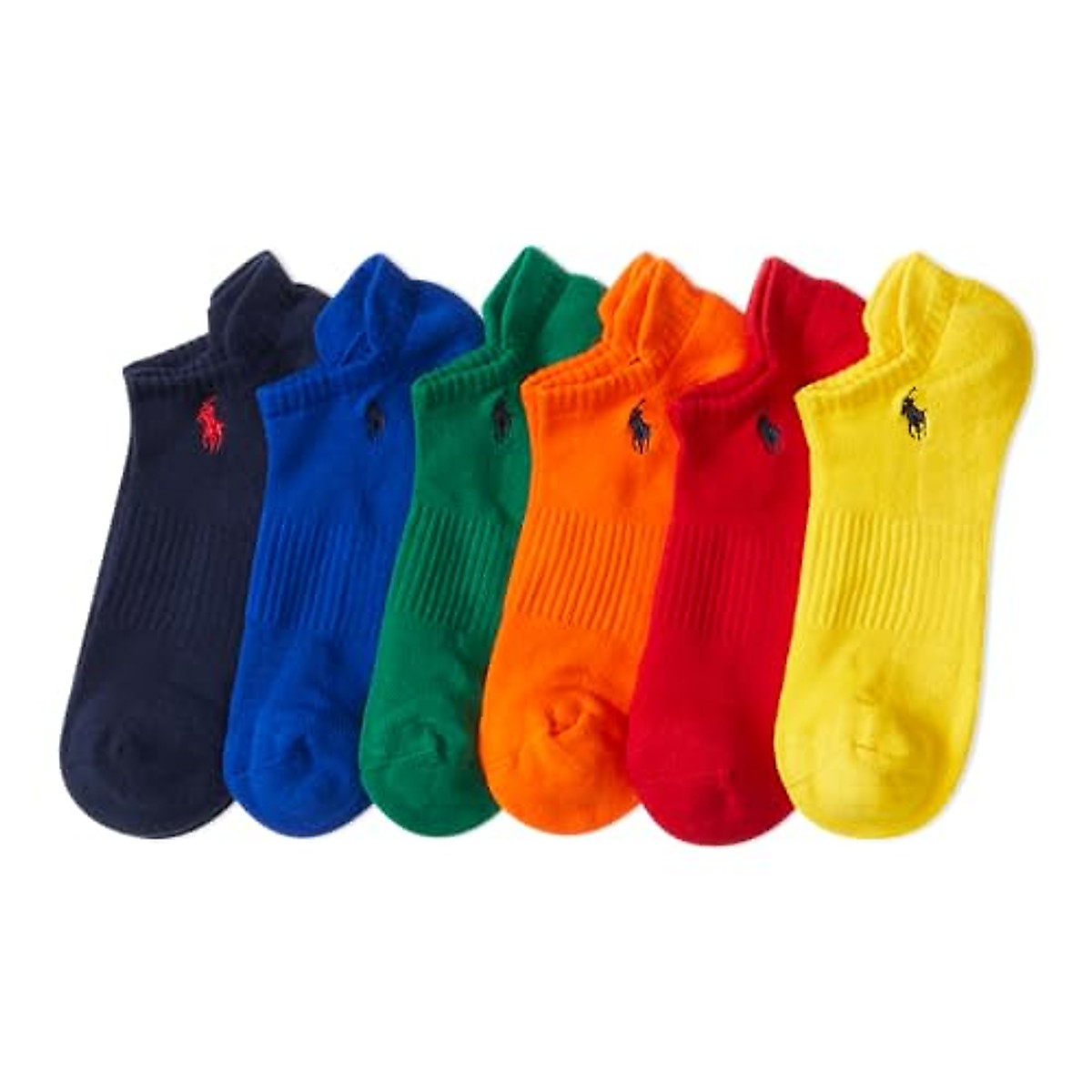 POLO RALPH LAUREN Mens Classic Sport Repreve Socks 6 Pair Pack - Arch Support and Comfort Cushioning Solid Bright Low Cut, Multi-colored, 6-12.5 US