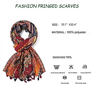 Yeieeo Boho Scarf for Women Lightweight Floral Printed Scarf Fall Winter Fashion Fringed Scarves Wraps Shawl (Floral 12)