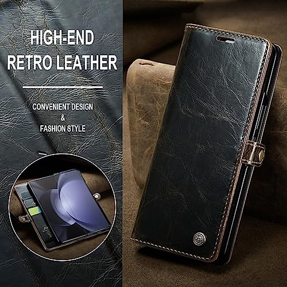 Peenpunk for Samsung Galaxy Z Fold 5 Wallet case, Leather Galaxy ZFold5 Wallet Case with Card Holder Flip Kickstand Magnetic Folio Cover (Brown)