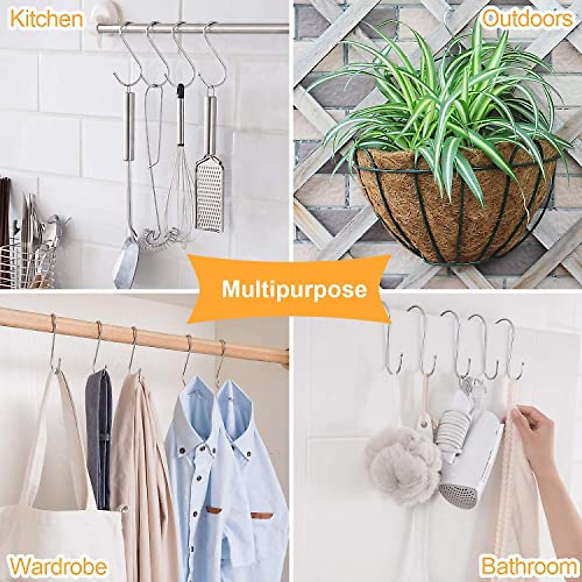 SumDirect 5Pcs 5 7/10 Inch Extra Large S Hooks, Heavy Duty Stainless Steel S Shaped Hooks for Hanging Apparel Kitchenware Utensils Plants Towels Gardening Tools