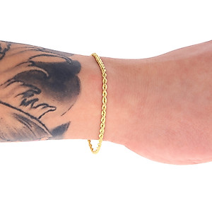 Nuragold 14k Yellow Gold 2mm Rope Chain Diamond Cut Bracelet or Anklet, Mens Womens Jewelry 7" 7.5" 8" 8.5" 9"