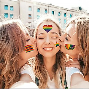 CHARLENT Glitter Rainbow Temporary Tattoos - 140 PCS Glitter Pride Tattoos Butterfly Heart Rainbow Tattoos for Pride Party Favors