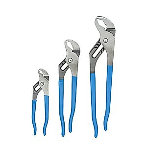 Channellock VJ-3 Tongue and Groove Plier Set,Dipped,3Pcs. Blue, 6.5", 9.5", 12"