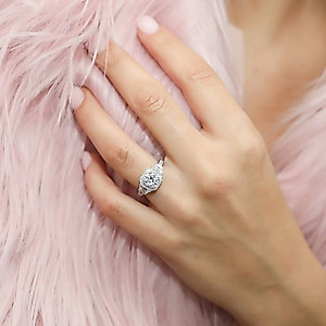 BERRICLE Sterling Silver Halo Wedding Engagement Rings Round Cubic Zirconia CZ Art Deco Ring Set for Women, Rhodium Plated Size 9