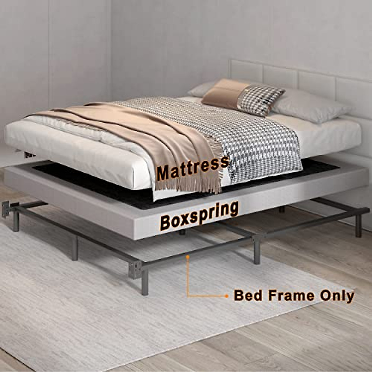 Realuson Basics Metal Bed Frame Queen Size,7 Inch Low to Ground Bed Base 9-Leg Support for Box Spring and Mattress,Heavy Duty Sturdy Black Bedframe,Tool-Free Easy Assembly