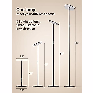 chiphy Floor Lamp, All Metal Standing Lamp, 40W/2600LM Dimmable Grow Light, Eye Protection Natural Sunlight, 69" Heights Adjustable Tall Lamp for Living Room,Bedroom,Reading,Piano,Sofa