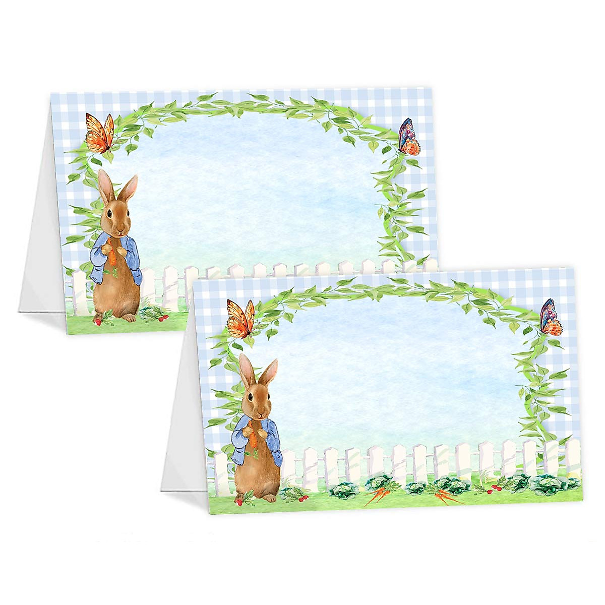 POP parties Peter Buffet Cards Place Cards - 12 Rabbit Table Tents - Peter Place Cards - Rabbit Decorations - Peter Party Decorations - Rabbit Party Supplies -Table Tents Blue
