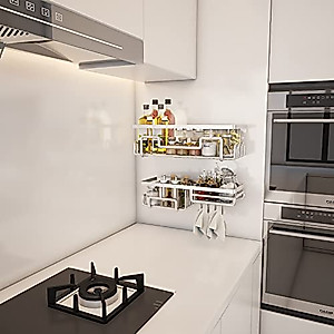 WESTREE Shower Caddy Shelf Bathroom - No Drilling Traceless Adhesive Bathroom Storage Organizer, 2-in-1 Shower Holder Organizer Kitchen Shelves Basket for Bathroom Kitchen