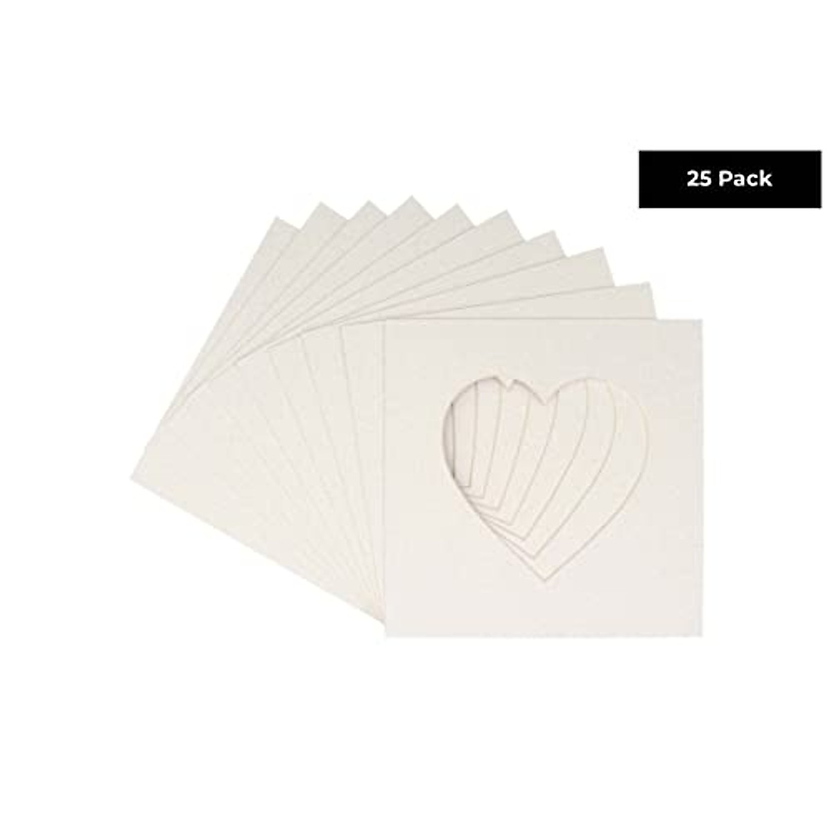 13x13 Mat Bevel Cut for 9x9 Photos - Precut Oyster Shell White Heart Shaped Photo Mat Board Opening - Acid Free Matte to Protect Your Pictures - Bevel Cut for Family Photos, Pack of 25 Matboards Show