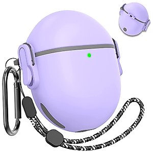 Miimall Compatible for Google Pixel Buds Pro Case, [Secure Lock][Anti-Lost Keychain][Front LED Visible] Military Protective Rugged TPU Case Cover for Pixel Buds Pro Accessories with Lanyard (Purple)