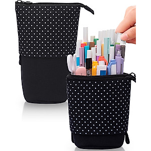 Sooez Pop Up Pencil Case, Cute Stand Up Pencil Case, Durable Pen Pouch, Telescopic Pencil Holder Case, Kawaii Standing Pencil Case, Spacious Pencil Pouch Portable Pencil Bag for School Office (Black)