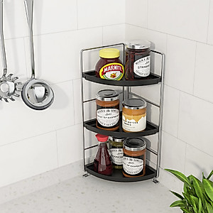 NLBTW 3 Tier Corner Bathroom Organizer Countertop, Bathroom Counter Shelf Vanity Organizer and Storage Cabinet for Makeup Skin Care Perfume Organizer Tray or Kitchen Spice Rack (Silver & Black)