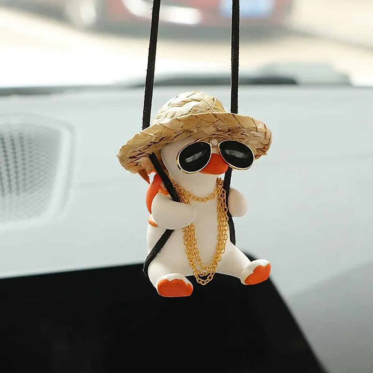 Swinging Duck Car Hanging Ornament, Cute Car Hanging Accessories for Rear View Mirror, Car Pendant Sunglasses Duck Hanging Swing