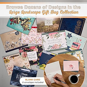 Christian Art Gifts Large Landscape Gift Bag for Moms w/Greeting Card & Tissue Paper Set: More Precious Than Rubies - Prov. 3:15 Inspirational Bible Verse for Mother's Day, Birthdays, Blue/Pink, Large