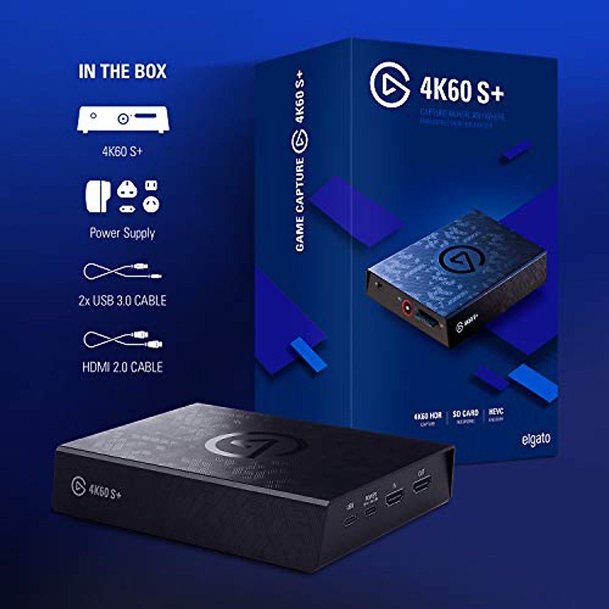 Elgato 4K60 S+, External Capture Card, Record in 4K60 HDR10 with ultra-low latency to PC or SD Card on PS5/PS4, Xbox Series X/S, Xbox One X/S, in OBS and other broadcasting software, for Windows