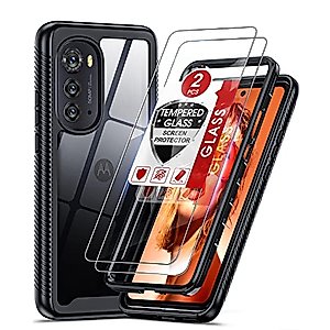 LeYi for Motorola Edge 2022 Case, Moto Edge 2022 Case with 2 Tempered Glass Screen Protector, Full-Body Shockproof Bumper Rugged Hybrid Clear Protective Phone Case for Motorola Edge 2022, Black