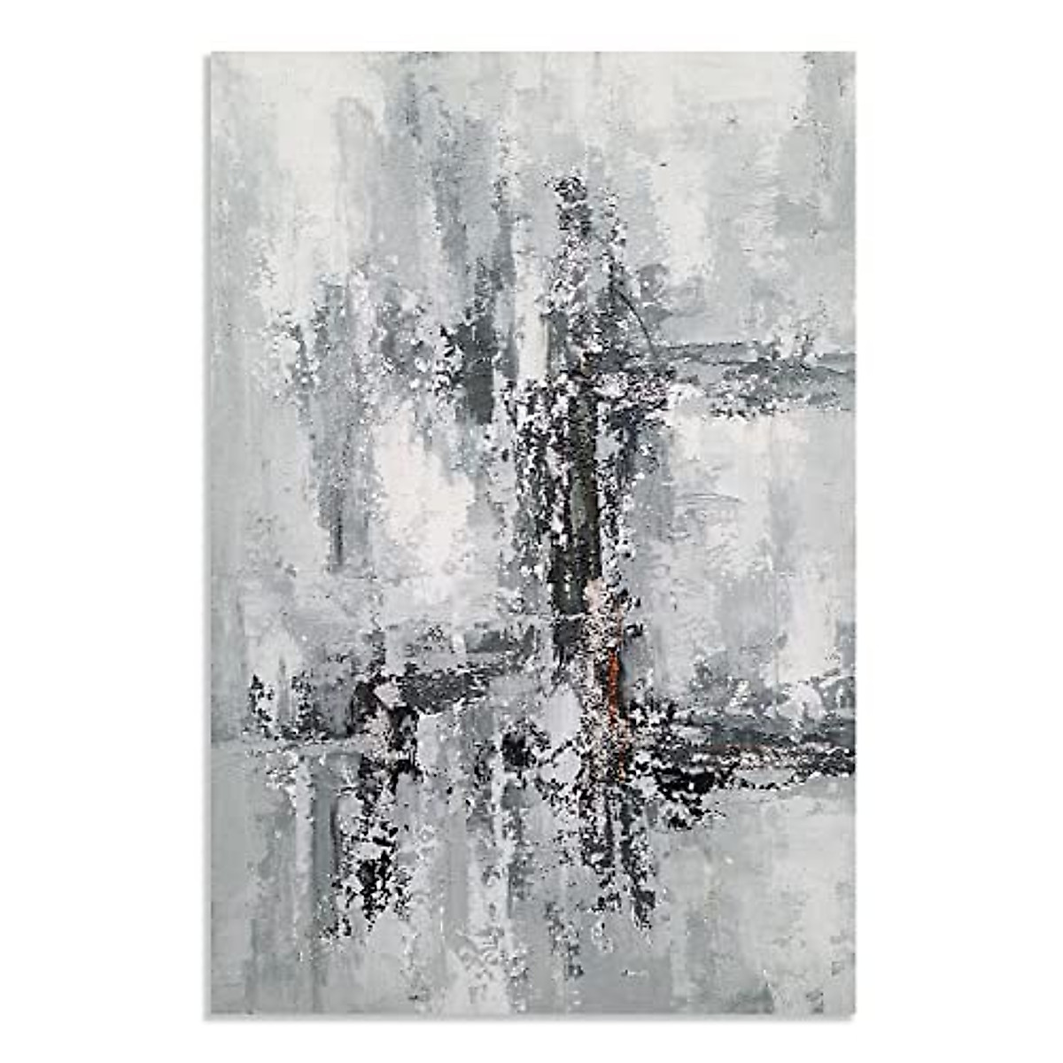 Yihui Arts Abstract City Space Canvas Wall Arts - Vertical Oil Paintings with Silver Foil - Modern Black Grey Artwork for Living Room Bedroom Hallyway Decor