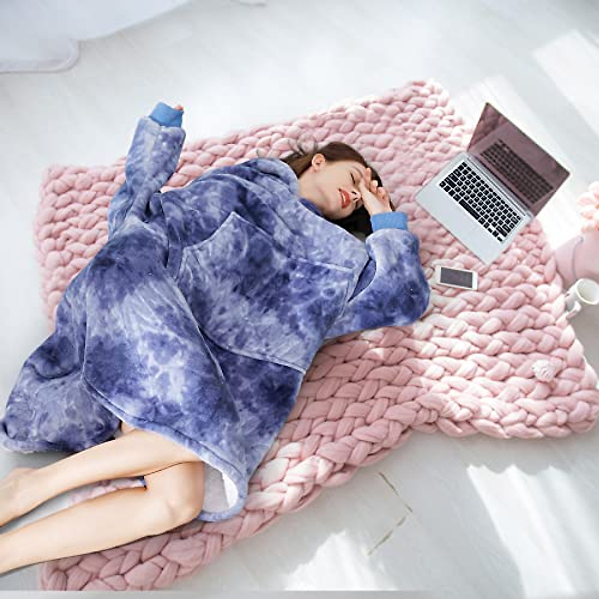 Lofus Wearable Blanket Sweatshirt Oversized - Super Warm and Cozy Hoodie Blanket Sweater with Reversible Thick Flannel Sherpa,Dolman Sleeves Giant Hood and Pocket,One Size