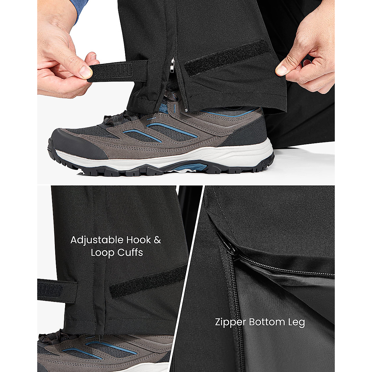 Men's Rain Pants, Waterproof Rain Over Pants Lightweight Packable Windproof Hiking Pants Outdoor Golf Work Black