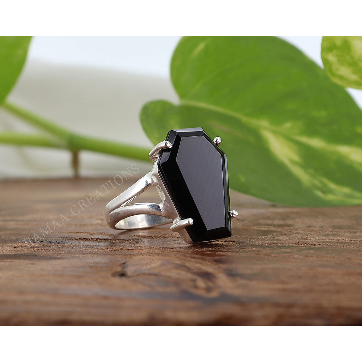 Black Onyx Coffin Silver Ring | Natural Black Onyx Sterling Silver 925 Handmade Coffin Ring | Handmade Jewelry