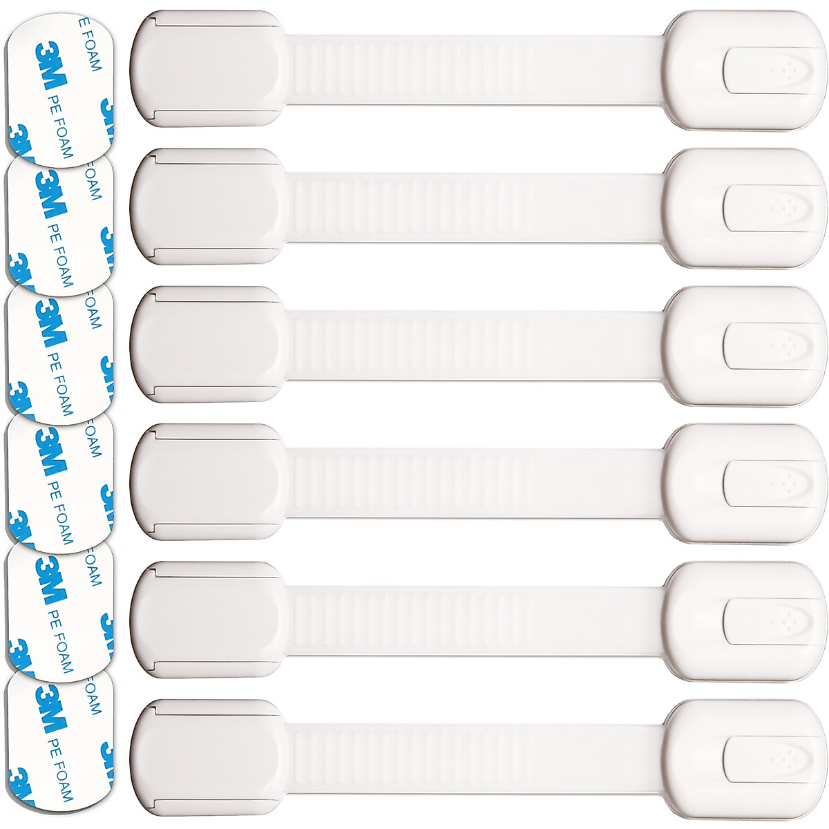 Baby Proofing Safety Cabinet Locks - Child Proof Latches for Dresser Drawer Cupboard Doors Closet Oven Refrigerator Fridge - Adjustable Childproof Straps by Oxlay - White - 6 Pcs
