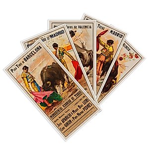 Set of FIVE (5) Spanish Bullfight Advertisements | La Corrida de Toros | Barcelona, Madrid and Valencia Spain Travel Posters circa 1940 | Art Print Vintage Wall Decor | 8 x 16 inches (203 x 406 mm)