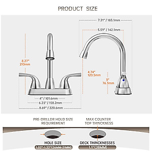 Phiestina Pull Down Sprayer Chrome 4 Inch Bathroom Faucet，3 Hole Centerset Pull Out Bathroom Sink Faucet，with 360 Swivel Spout，Metal Pop-Up Drain and Water Supply Lines，BF04007-B11-C