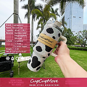 Cupcupmore 40oz Black Cow Bling Rhinestone Stainless Steel Sippy Tumbler Glitter Vacuum Insulated Water Bottle with Straw & Lid & Handle,Thermos for Hot & Cold Drinks,Car Cup Holder,Coffee