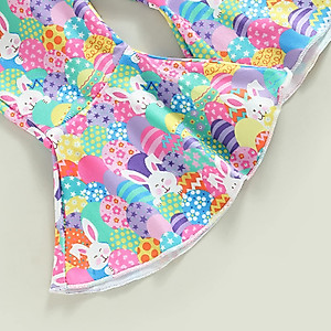 My 1st Easter Baby Girl Outfits Short Sleeve Bunny Romper Shirt Easter Egg Bell-Bottom Pants Headbands 3Pcs Sets (Pink, 0-3 Months)