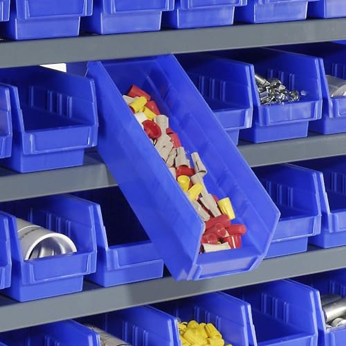 Global Industrial 13 Shelf Steel Shelving with (72) 4" H Plastic Shelf Bins, Blue, 36x12x72