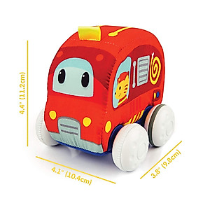 Pull Back Toy Cars – Soft Plush Toddler Car Toys, Includes: Fire Truck, Police Car & School Bus - Machine Washable 6 Months Baby Toys (Set of 3)
