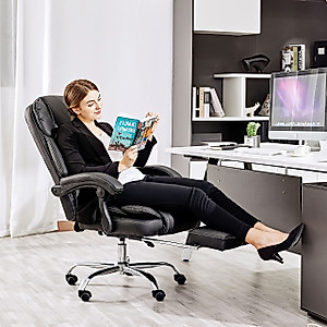 Executive Office Chair Task Chair, High Back Adjustable Reclining PU Leather Home Office Computer Swivel Desk Chair, Ergonomic Chair with Footrest Support(Black)