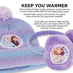 Disney Girls' Winter Hat, Earmuffs and Kids Gloves Set, Frozen for Ages, Age 4-7
