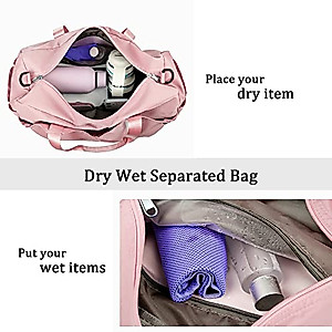 Ancorfy Sports Gym Bag with Shoes Compartment Travel Duffel Bag with Dry Wet Separated Pocket Overnight Bag Weekender Bag Training Handbag Yoga Bag for Men and Women - Pink